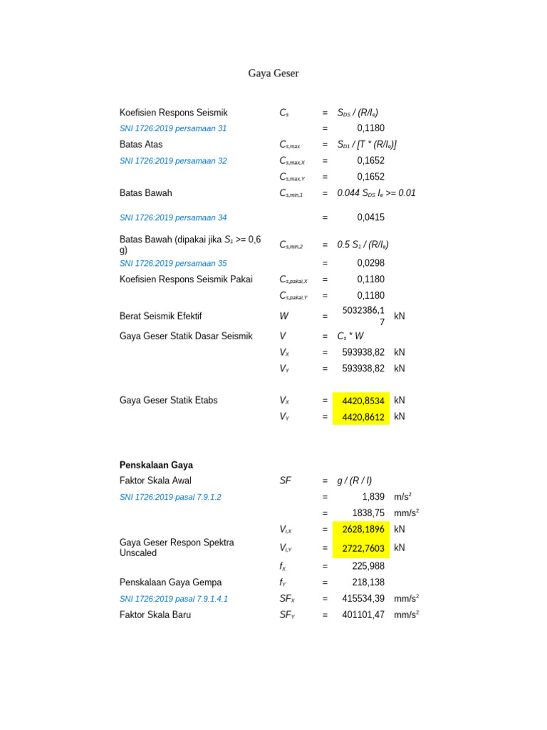 Gaya Geser Dasar Seismik | PDF