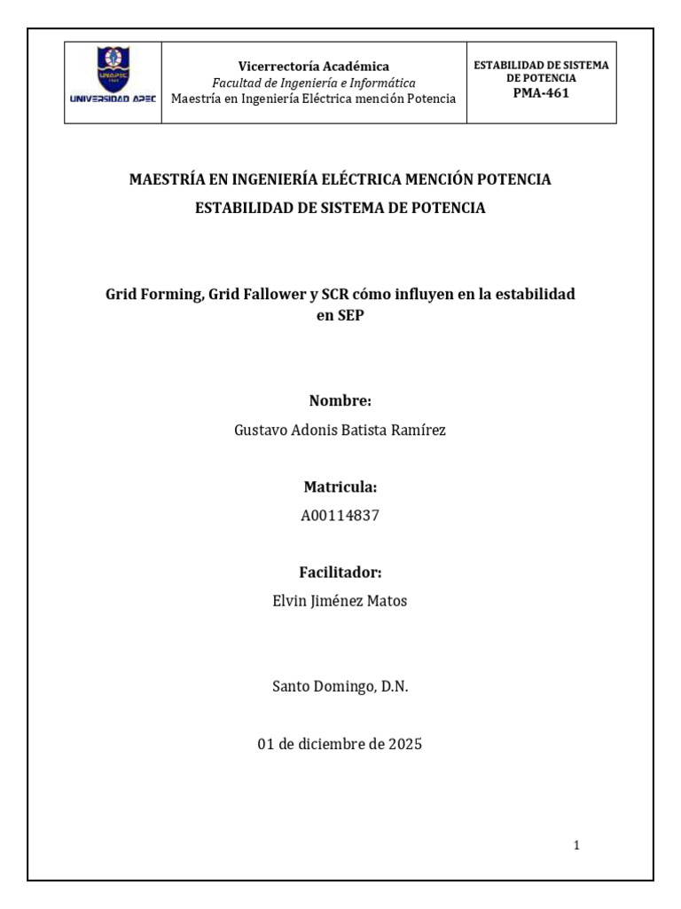 Informe - GMF, GFL y SCR Como Influencia en La Estabilidad en SEP | PDF ...