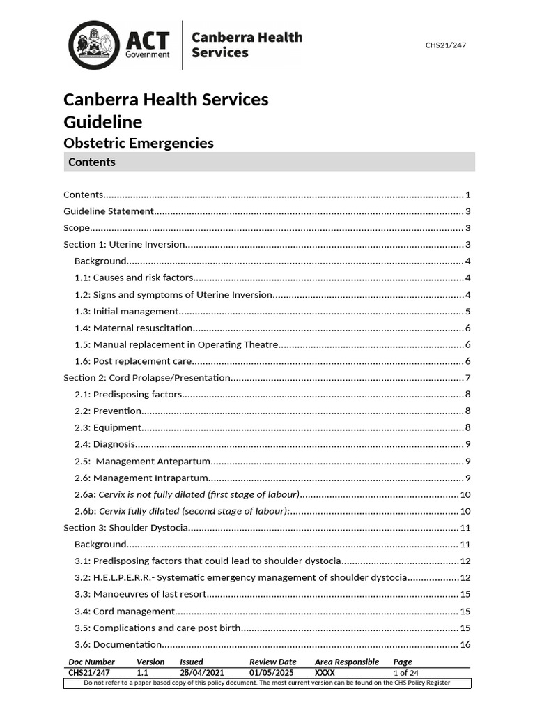 Obstetric Emergency Management Guidelines | PDF | Childbirth | Maternal ...