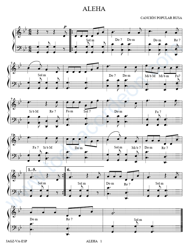 Partition de la chanson populaire Aleha | PDF | Compositions musicales ...