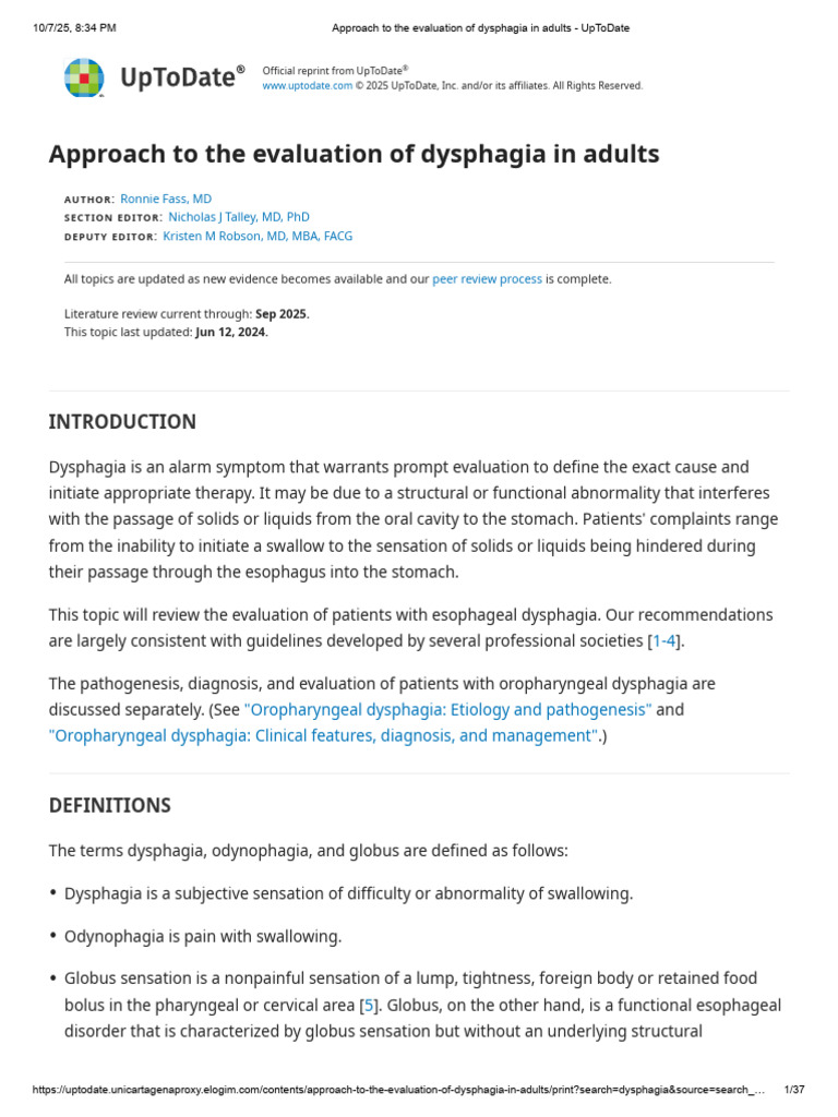Evaluating Adult Dysphagia Symptoms | PDF | Esophagus ...