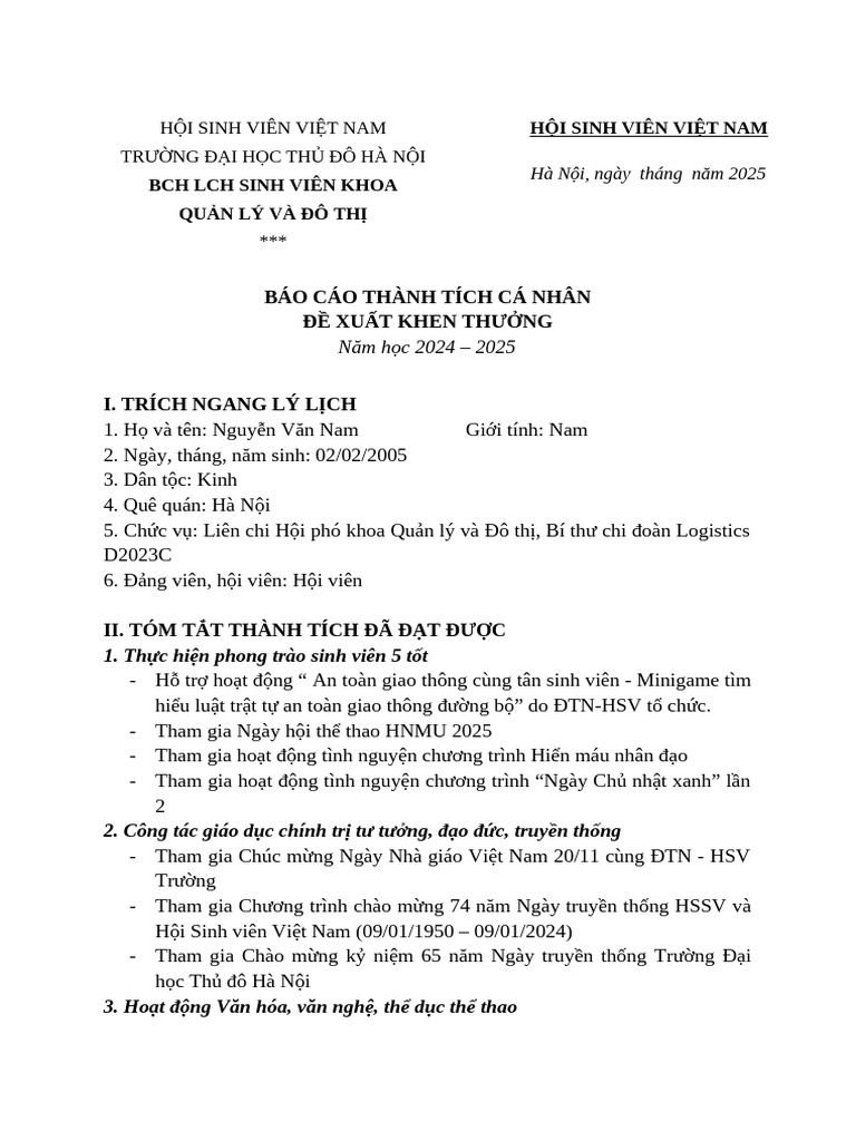 1.BCCN_Nguyễn Văn Nam_LCH Khoa Quản Lý Và Đô Thị | PDF