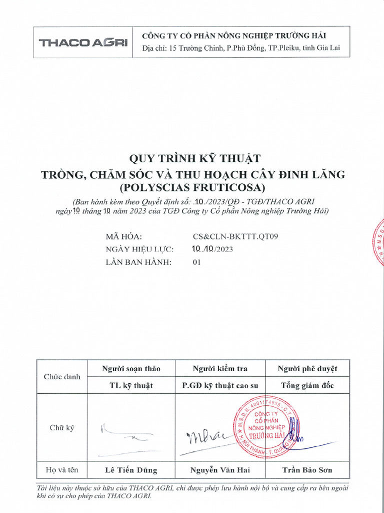 QT TR NG, Chăm Sóc Và Thu Ho CH Cây Đinh Lăng | PDF