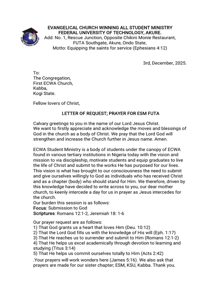 Prayer Request from ECWA Student Ministry | PDF