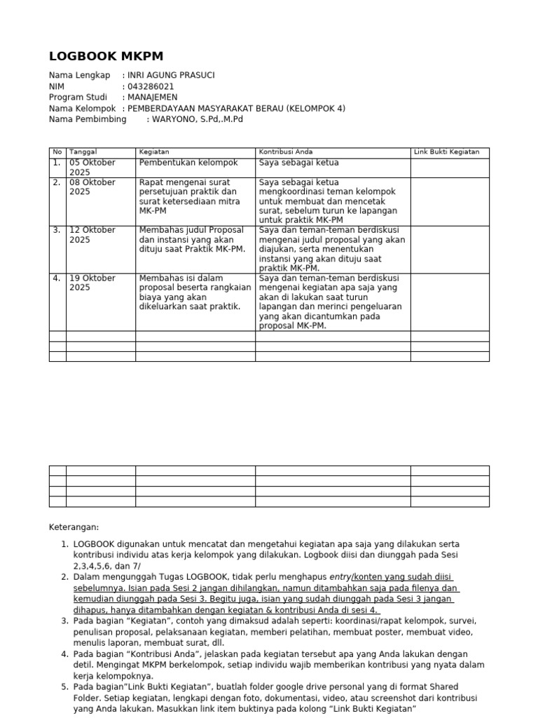 Logbook MKPM | PDF