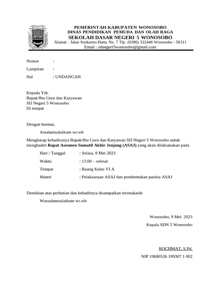 Surat Undangan Rapat | PDF