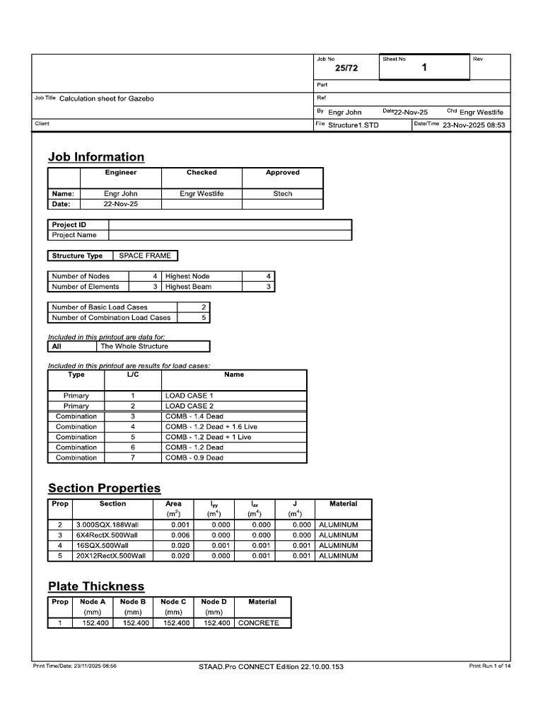 Calculation Sheet From Staad | PDF
