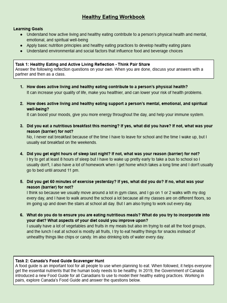 Healthy Eating and Nutrition Workbook | PDF | Foods | Cooking