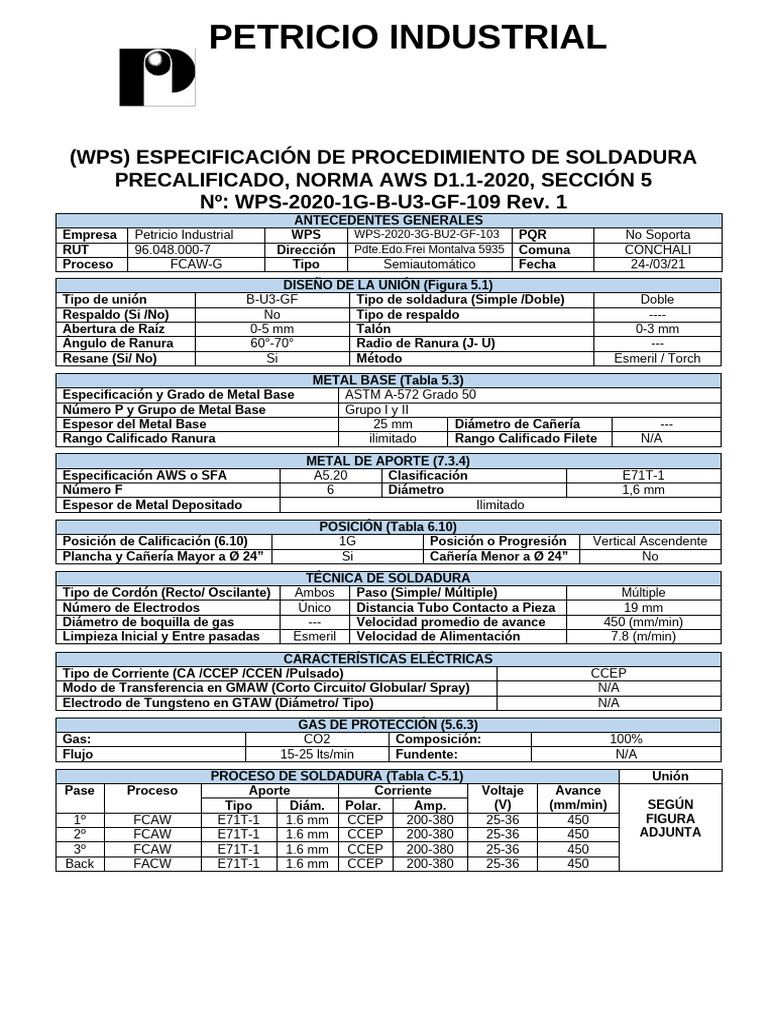 (WPS) Especificación de Procedimiento de Soldadura Precalificado, Norma ...