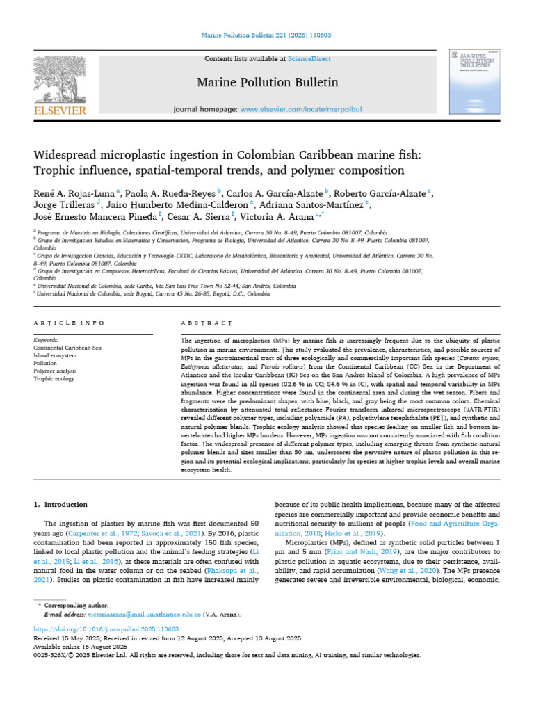 Microplastic Ingestion in Caribbean Fish | PDF | Principal Component ...