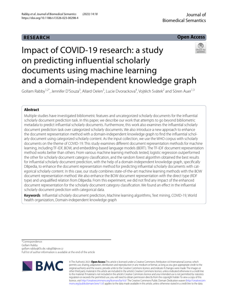Machine Learning To Predict Influential COVID-19 Papers | PDF ...