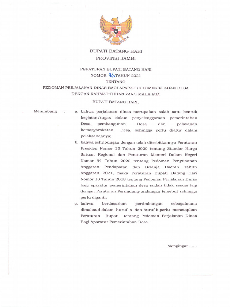 perbup 36 tentang perjalanan dinas desa | PDF