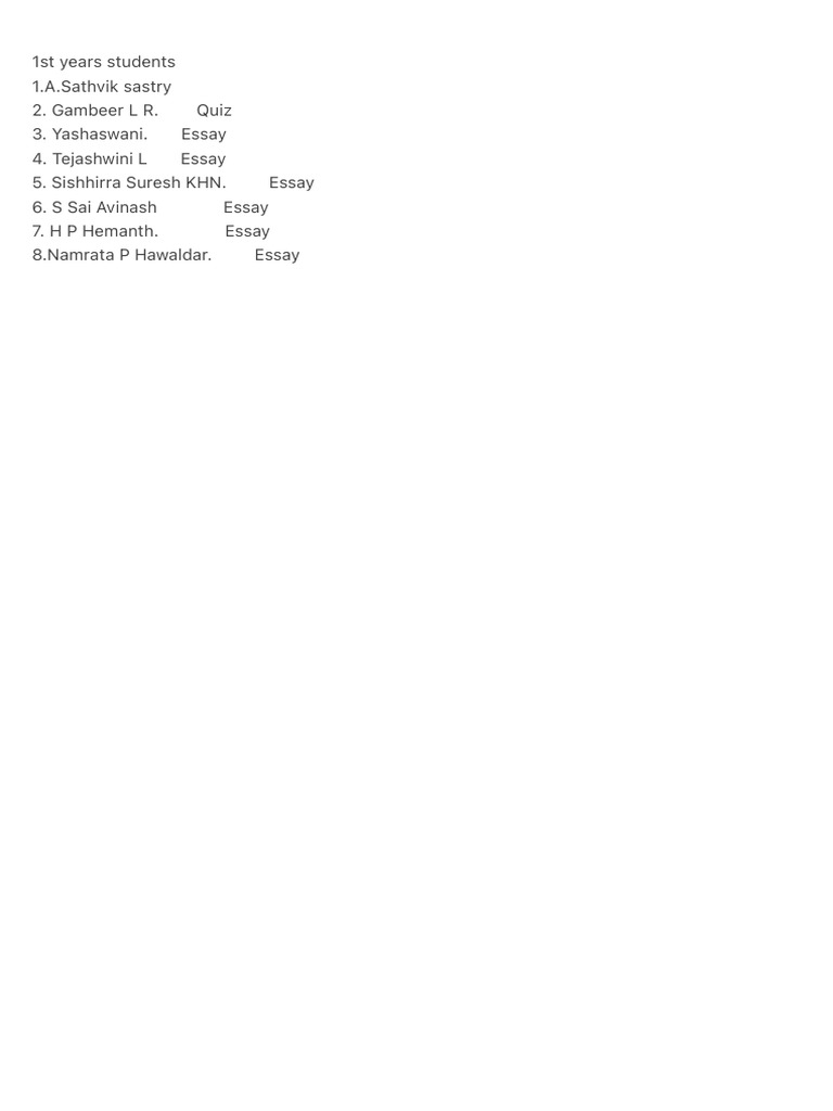 1st Year Student Assignments List | PDF