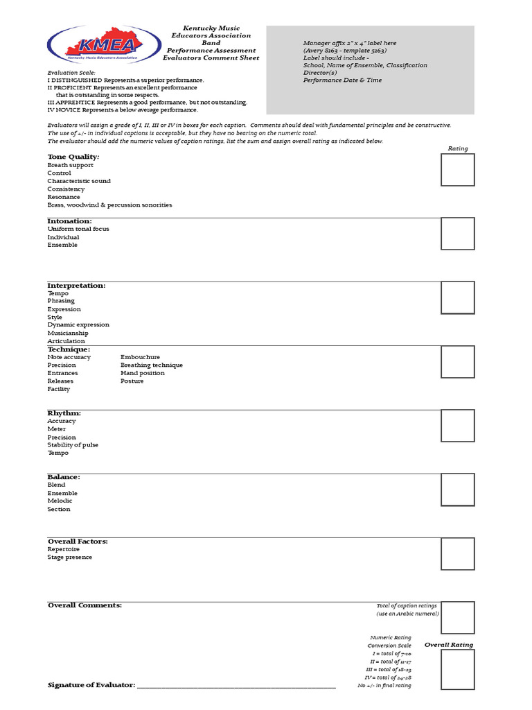 Kentucky Band Performance Assessment Rubric | PDF | Pitch (Music) | Rhythm