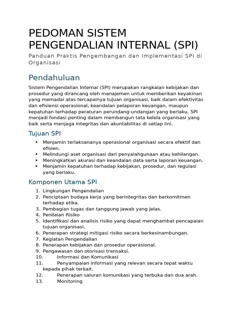 Pedoman Sistem Pengendalian Internal | PDF