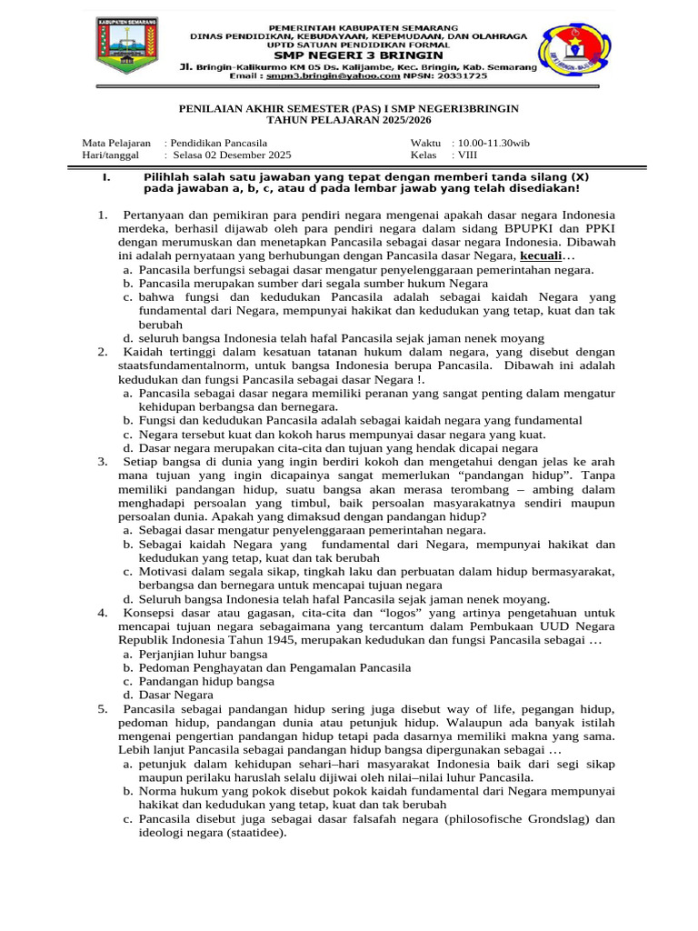 Soal Dan Jawaban Kelas 8_smtr 1 | PDF