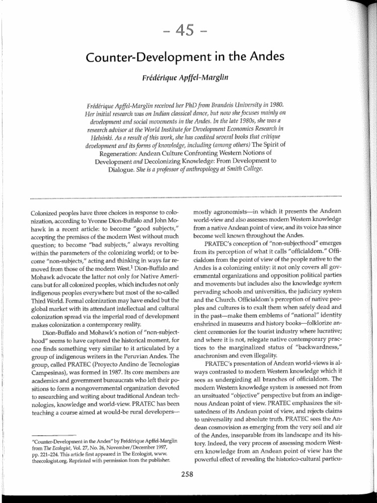 Apffel Marglin Counter DevelopmentInTheAndes | PDF