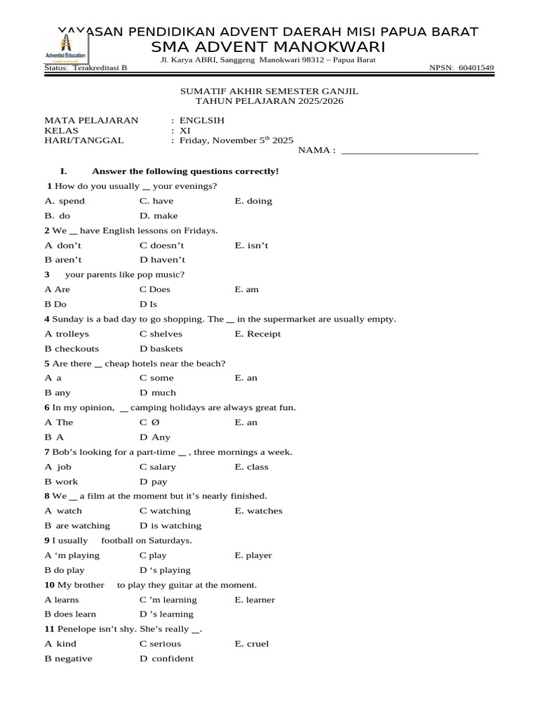 SAS English XI | PDF