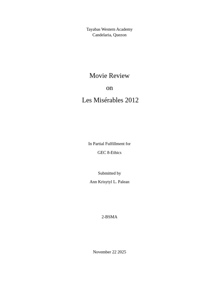 Les Misérables 2012 Movie Review | PDF