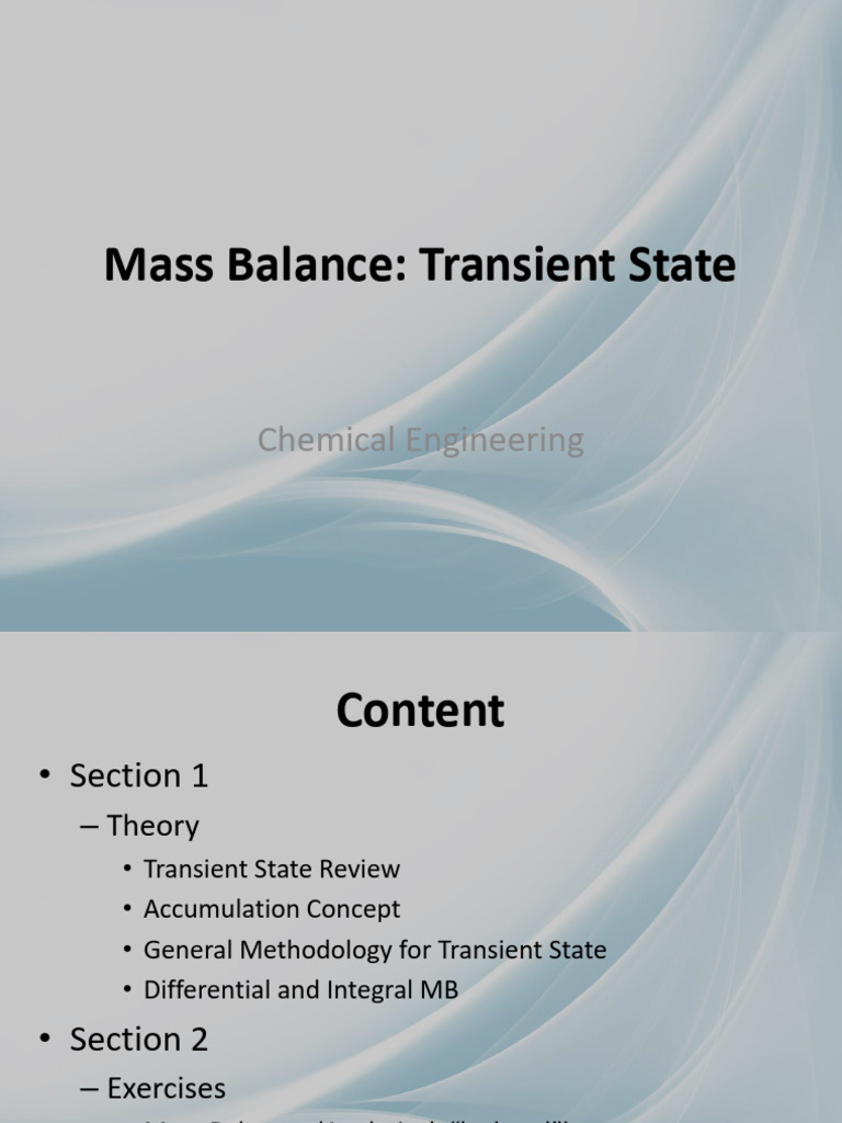 Mass Balance: Transient State: Chemical Engineering | PDF | Chemical ...