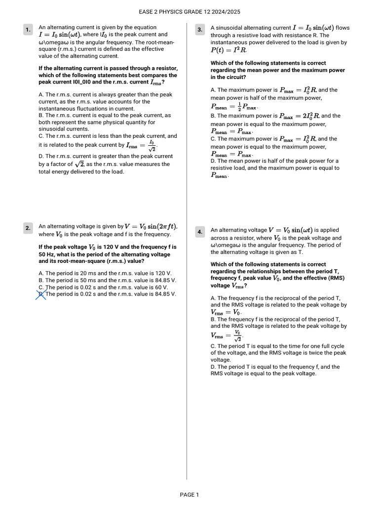 Grade 12 Physics AC and EMF Concepts | PDF | Magnetic Field | Inductor