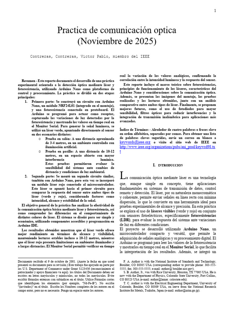 Comunicación óptica con láser y Arduino | PDF | Láser | Óptica