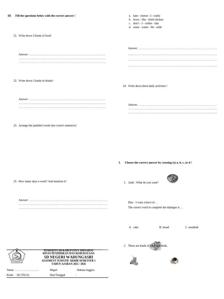 Sas Bing Kls 3 25-26 | PDF | Cuisine