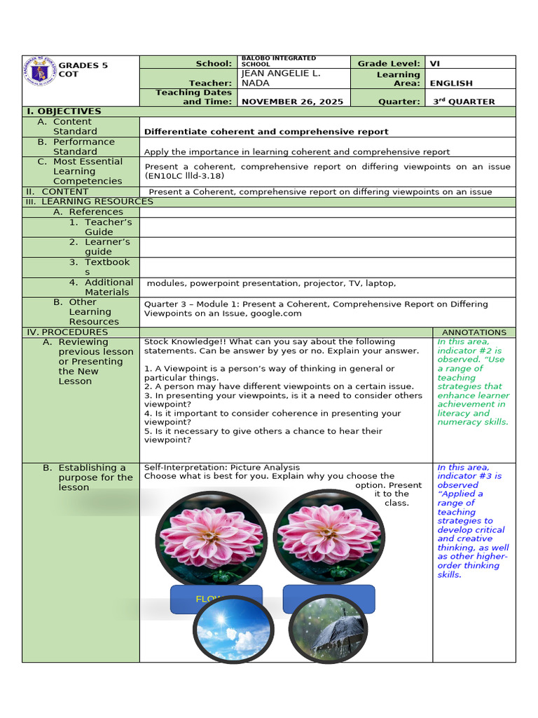 Coherent Reports on Viewpoints for Grade VI | PDF | Learning | Teachers