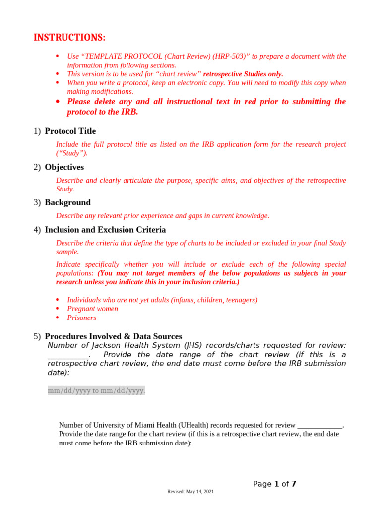 HRP 503d Template Protocol Chart Review | PDF | Health Insurance ...