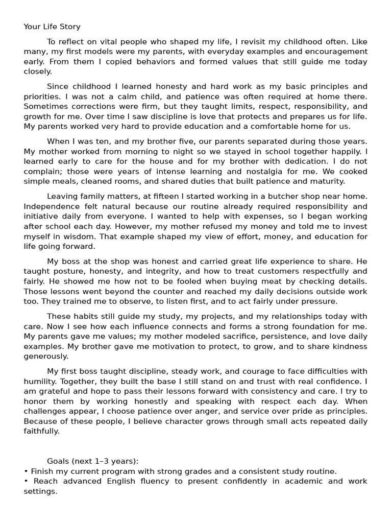 w01 Your Life Story-Leonardo Lucas | PDF | Behavior Modification | Social Psychology