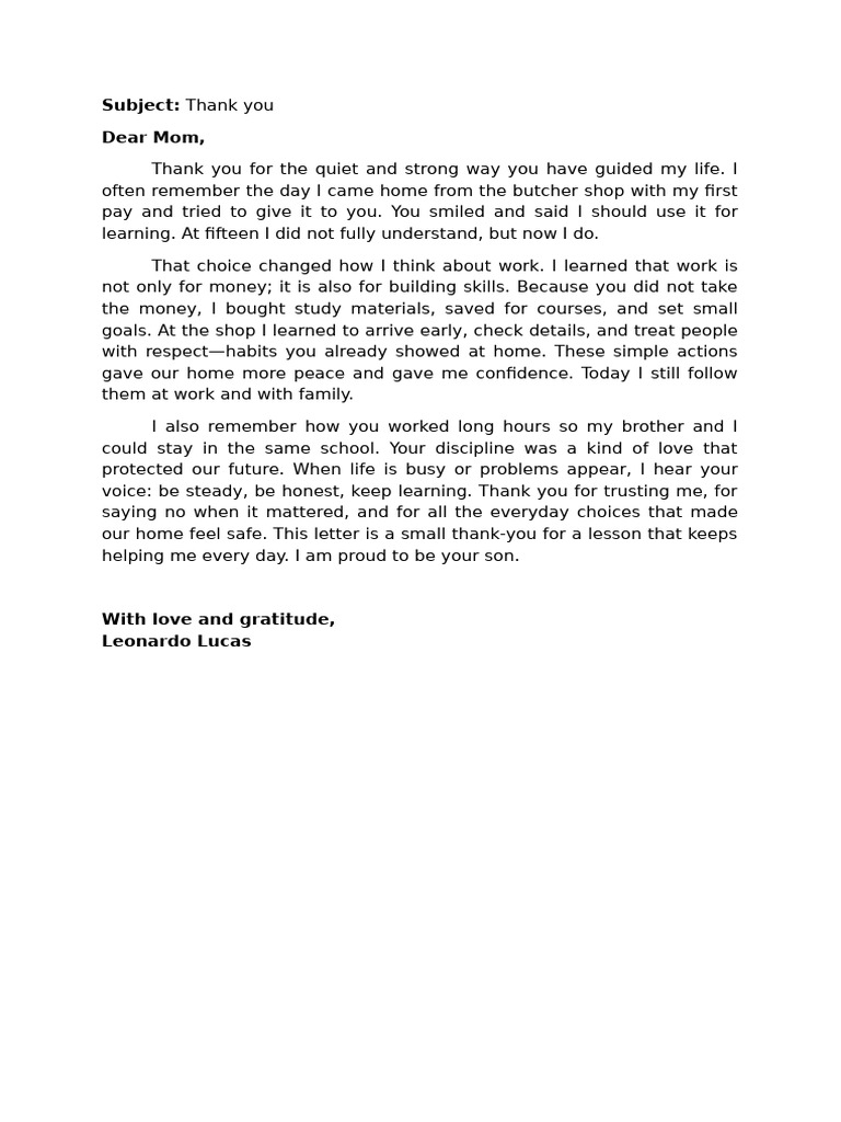Gratitude Letter to Mom | PDF