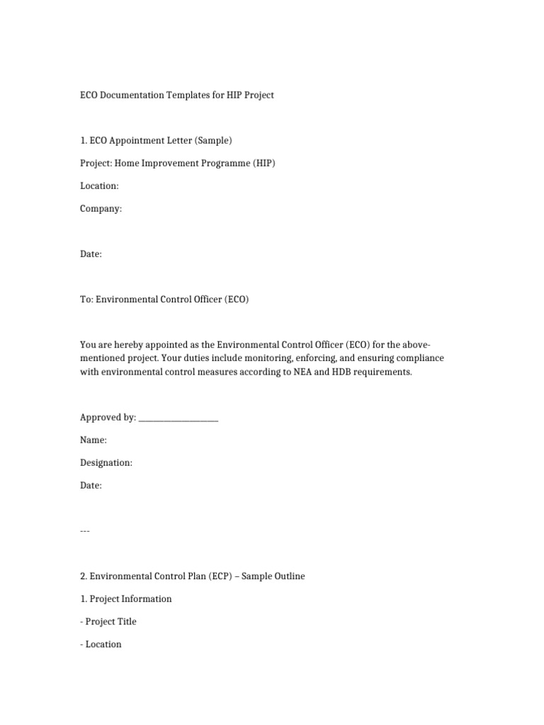 HIP Project ECO Documentation Templates | PDF | Pollution ...