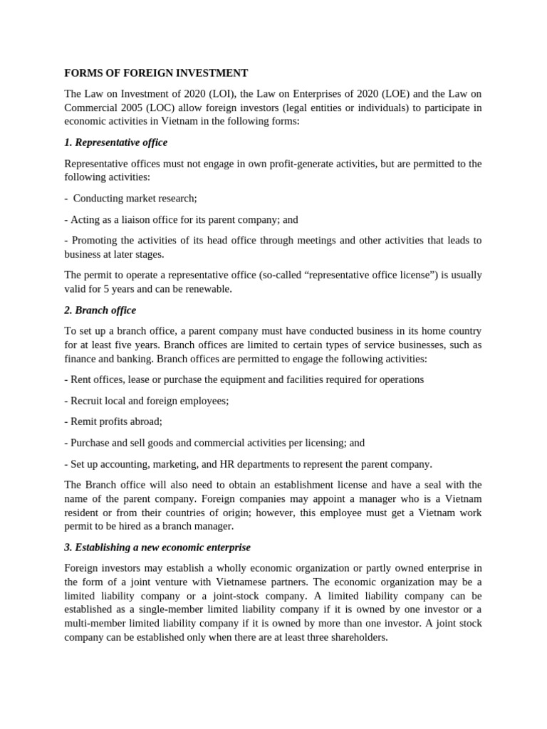 Foreign Investment Forms in Vietnam | PDF | Mergers And Acquisitions ...
