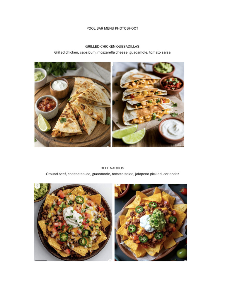 Pool Bar Menu Photoshoot | PDF