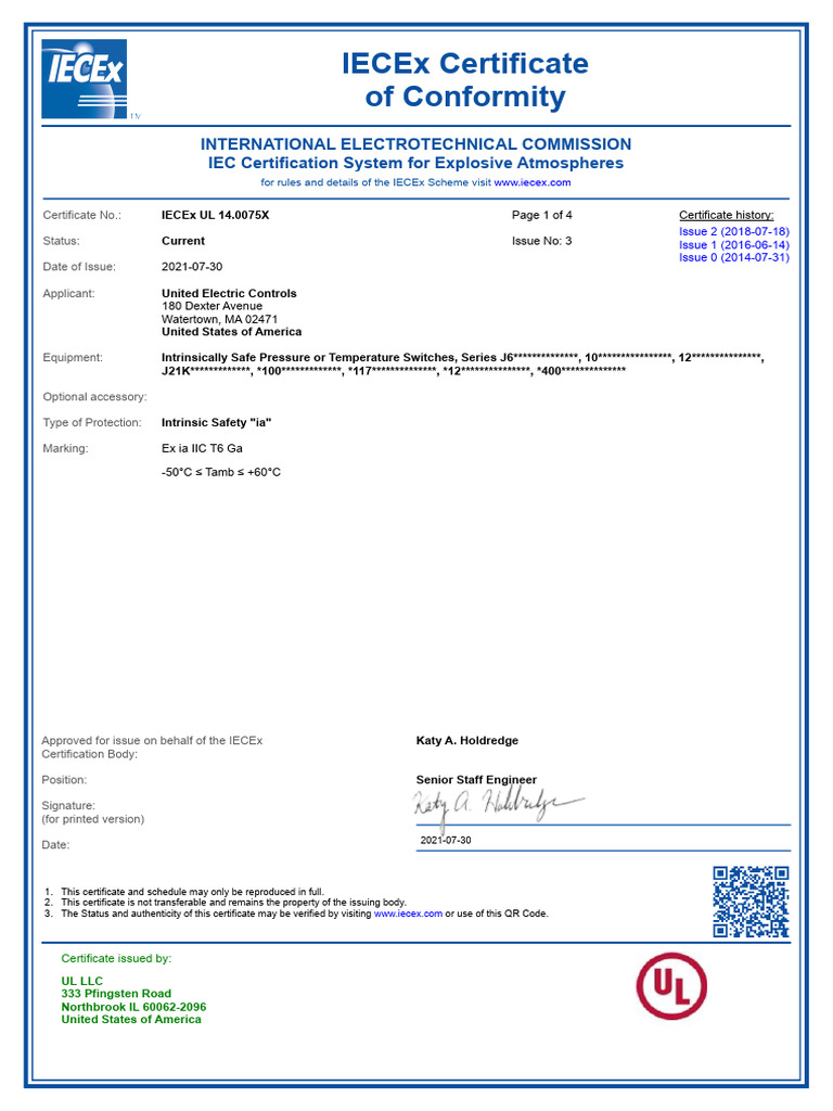 IECEx Certificate for Safe Switches | PDF | Switch | Pressure Measurement