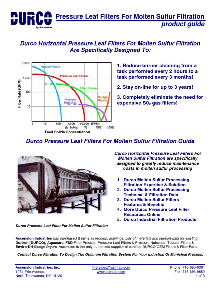 Durco Pressure Leaf Filters for Sulfur | PDF | Filtration | Industrial ...