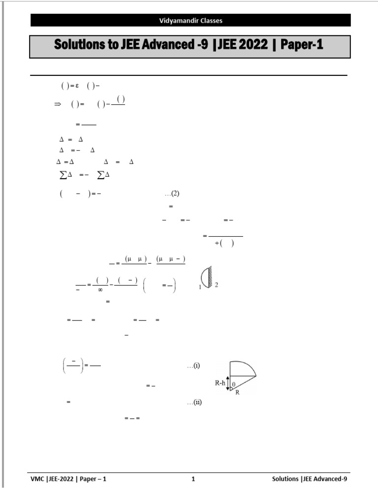 2022 JEE Advanced 9 PAPER 1 Solutions | PDF | Classical Mechanics ...