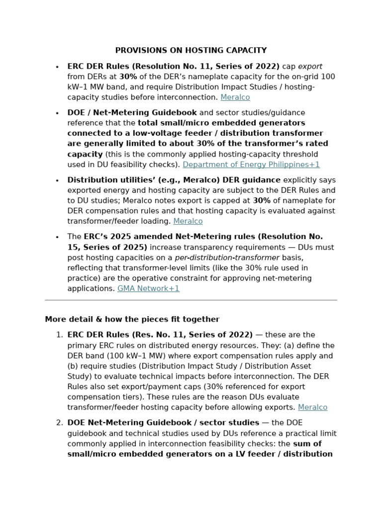 Hosting Capacity Rules for DERs in the Philippines | PDF | Renewable ...