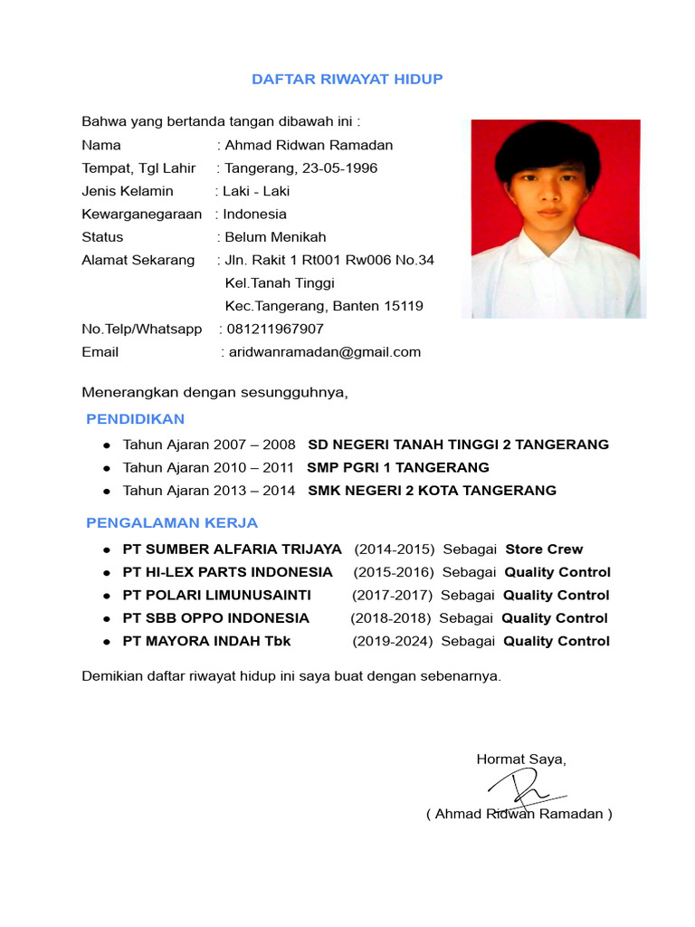 Daftar Riwayat Hidup (1) | PDF