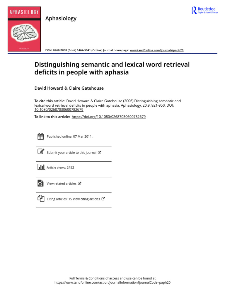 Distinguishing Semantic and Lexical Word Retrieval Deficits in People ...