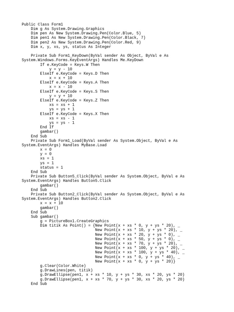 Visual Basic Movement and Drawing Code | PDF | Computer Programming ...