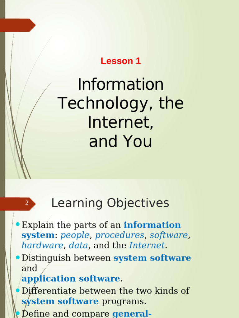 Lessoon 1 - Information Technology, The Internet and You | PDF ...