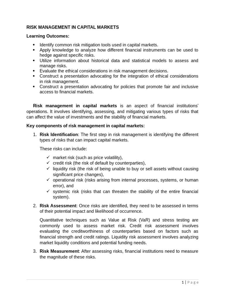 Capital Markets Risk Management Guide | PDF | Value At Risk | Risk