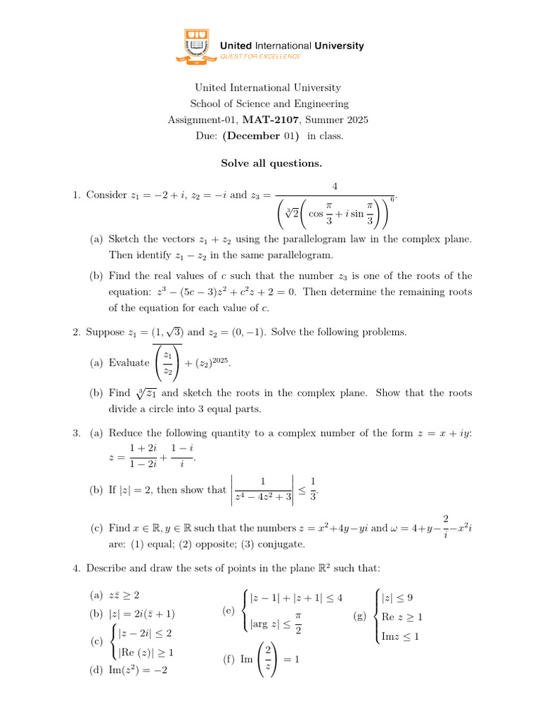 MAT 2107 Assignment 01 Summer 2025 | PDF | Mathematical Analysis ...