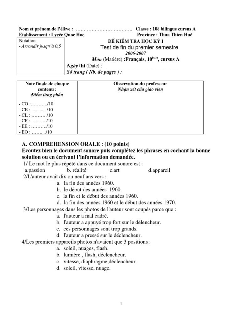 Test de Français 10ème Bilingue 2006-2007 | PDF | Invalidité | Flash ...