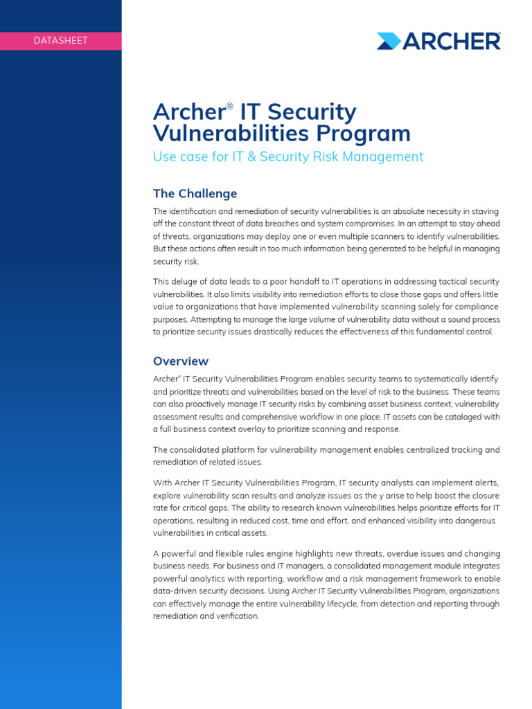 Archer IT Security Vulnerabilities Program | PDF | Computer Security ...