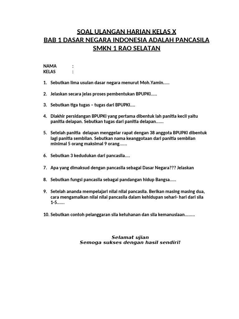 Soal Ulangan Harian Kelas x | PDF