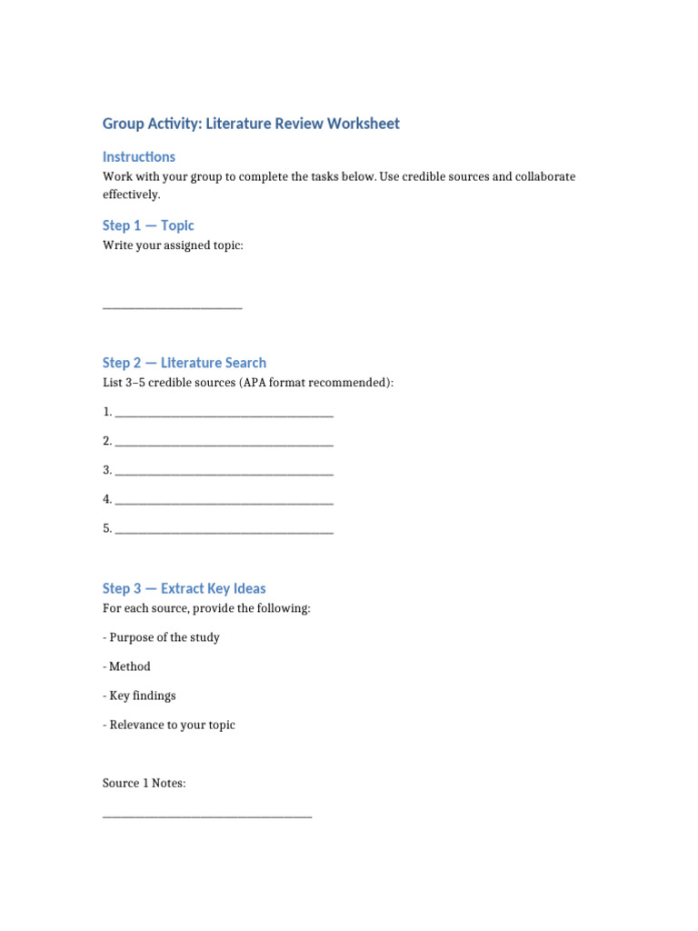 Literature Review Group Activity Guide | PDF