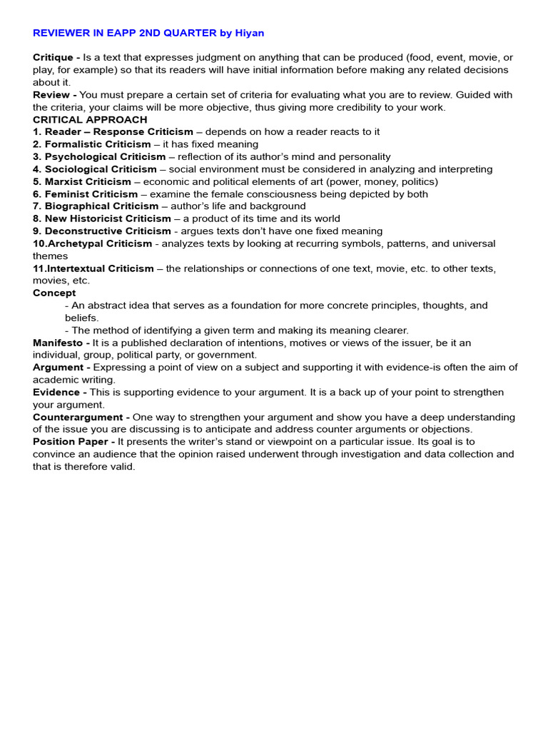 EAPP 2nd Quarter Reviewer Guide | PDF