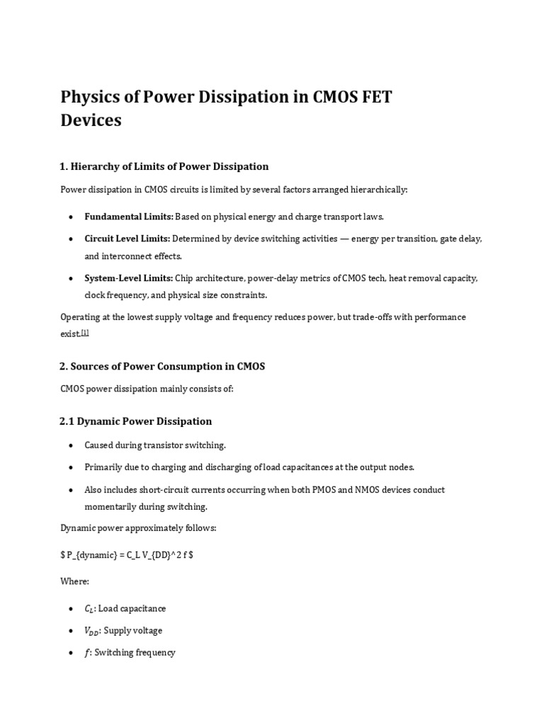 Physics of Power Dissipation in CMOS FET Devices Notes | PDF | Cmos ...
